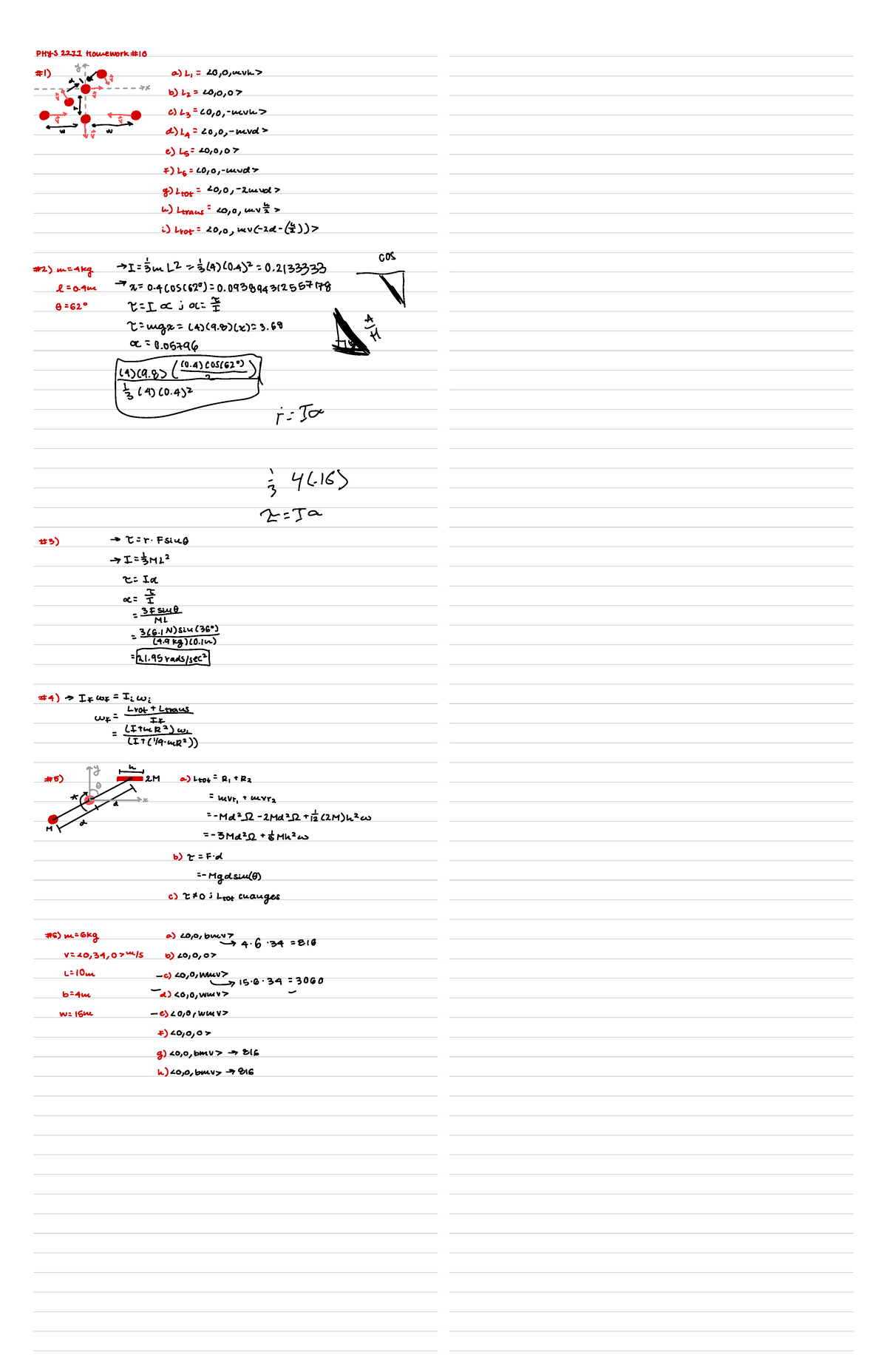 Homework’s t4 (week. 10) - PHYS 2211 Homework # 1 ya a a L , = 20 , 0 , revh > ####### %-X S I ...