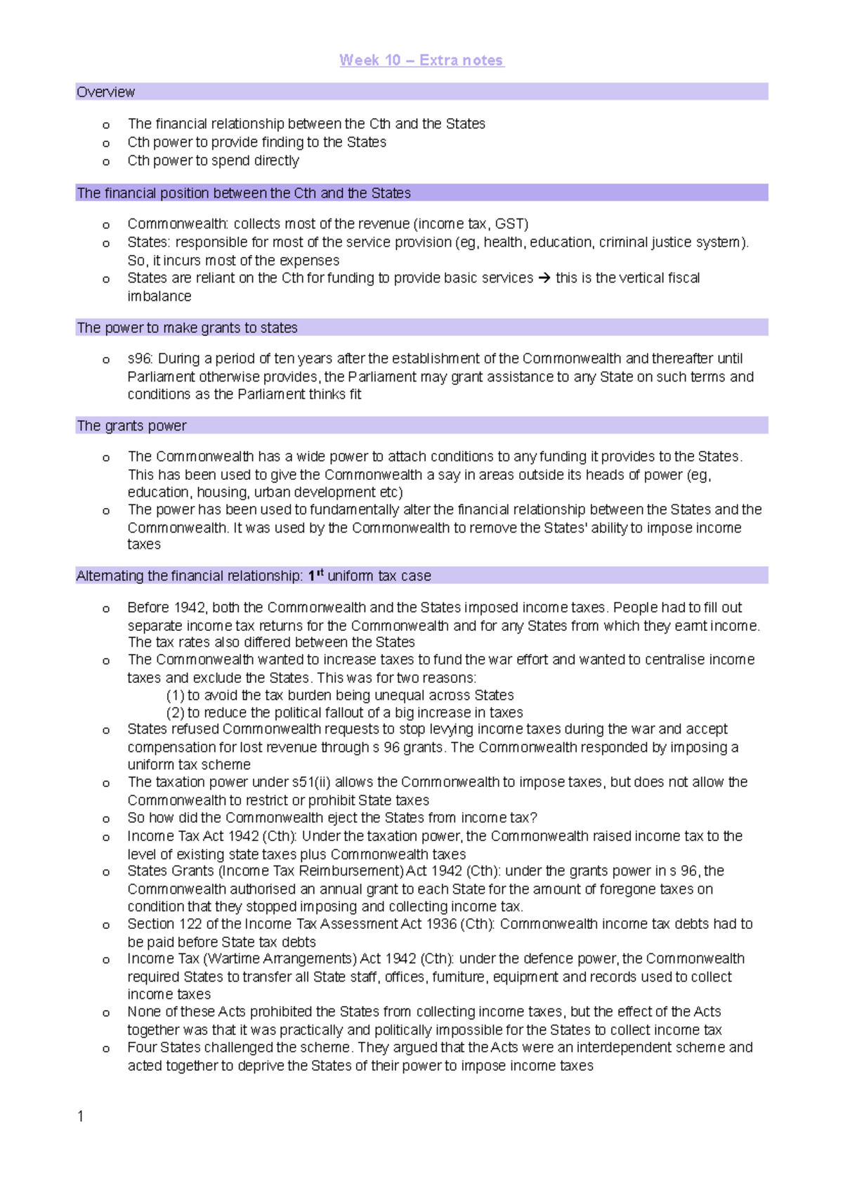 Week 10 - Extra notes - example questions - Week 10 – Extra notes ...
