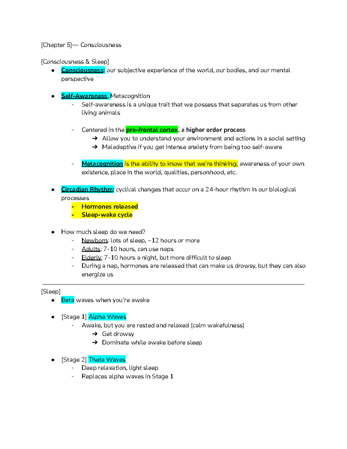 PSYC Chapter 5 Consciousness - [Chapter 5]— Consciousness ...