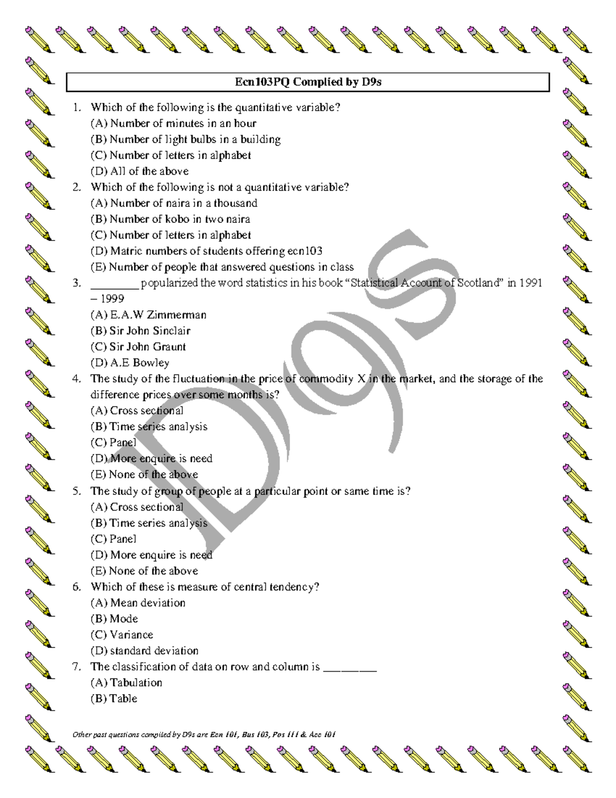 Economic Past Questions - Ecn103PQ Complied by D9s Which of the ...