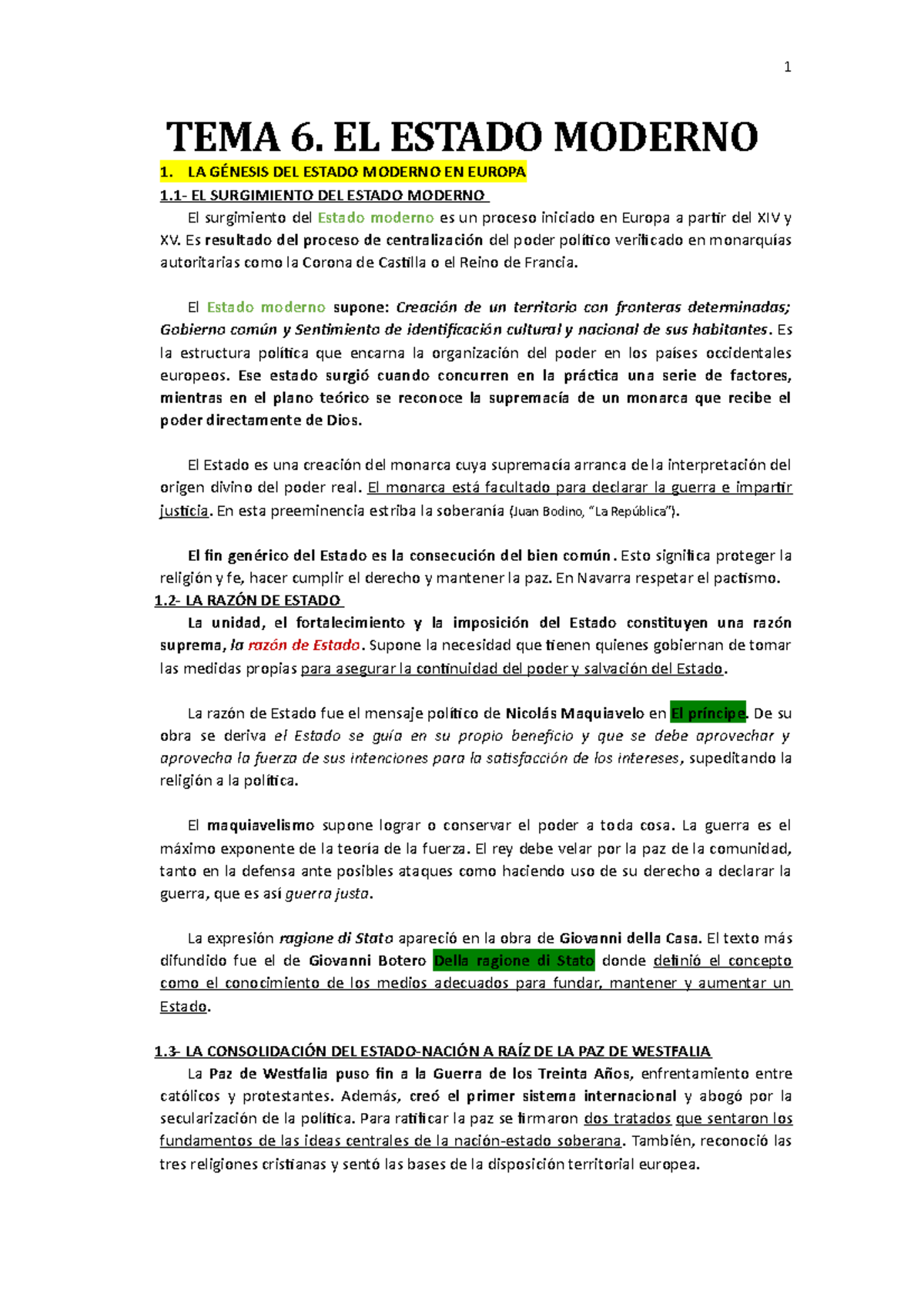 TEMA 6- EL Estado Moderno - TEMA 6. EL ESTADO MODERNO 1. LA GÉNESIS DEL ...