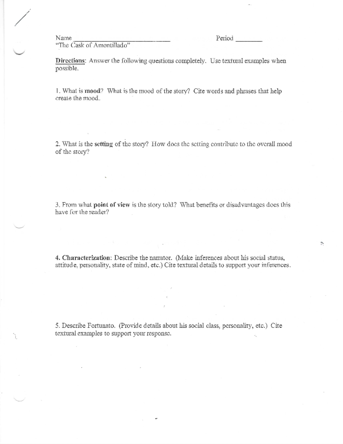 The Cask 1 -worksheet for edgar allan poe cask of amontillado - Studocu