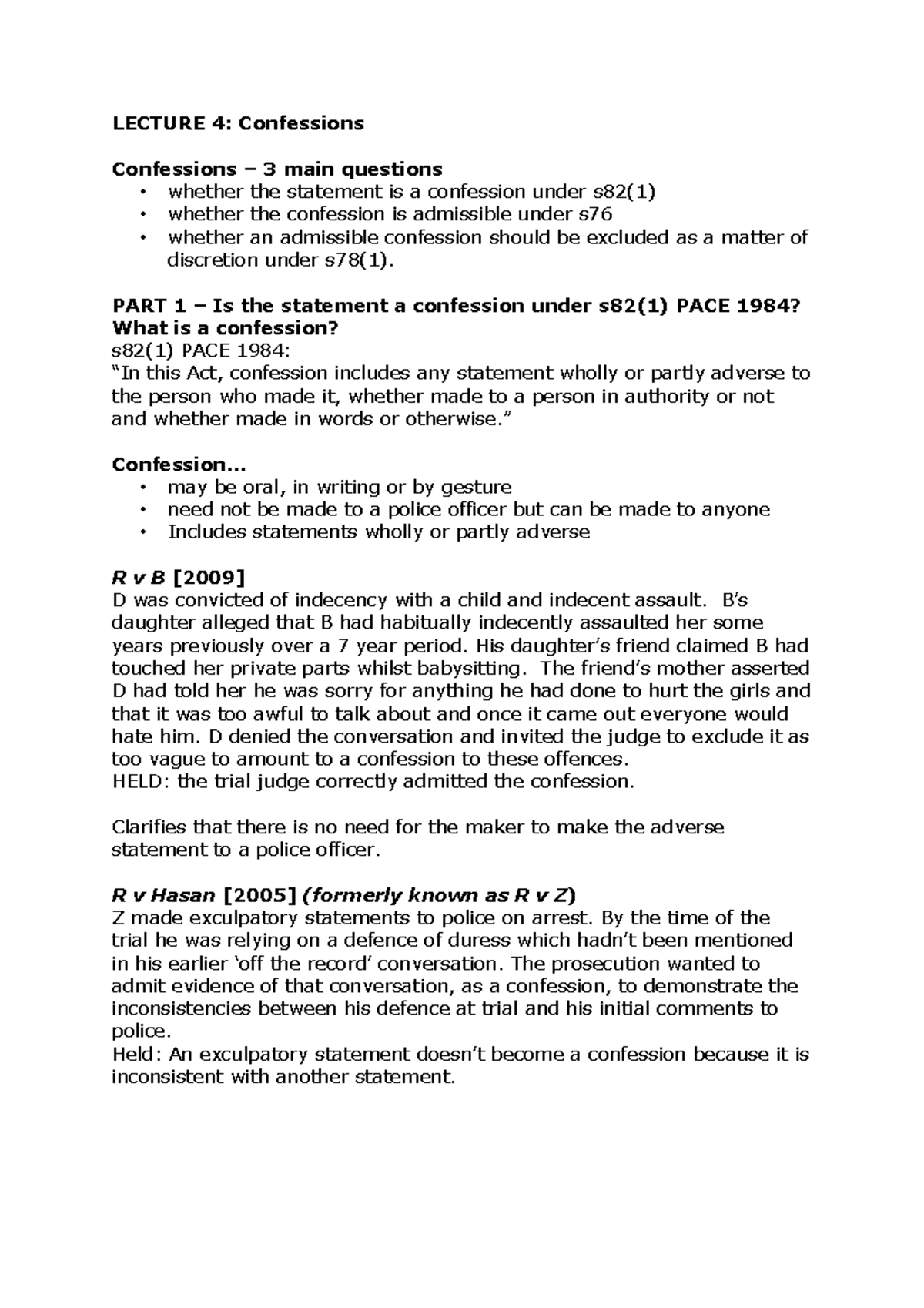 Lecture 4 - LECTURE 4: Confessions Confessions – 3 main questions ...