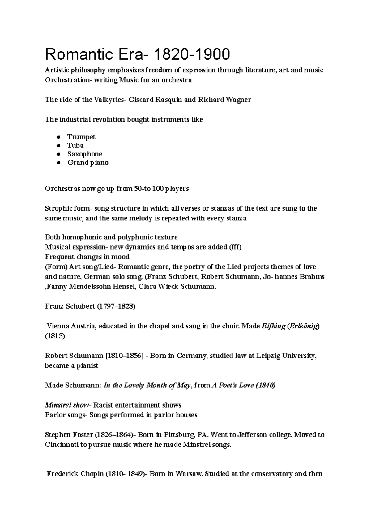 Music notes 3 - Spring'22 - Romantic Era- 1820- Artistic philosophy ...