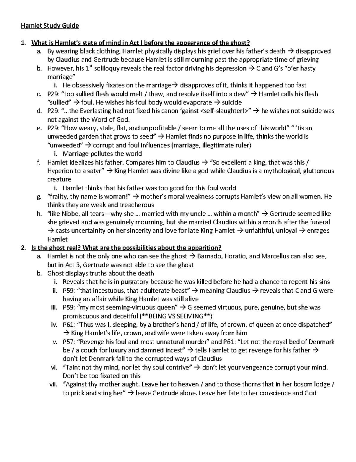 Hamlet Study Guide - What is state of mind in Act I before the ...