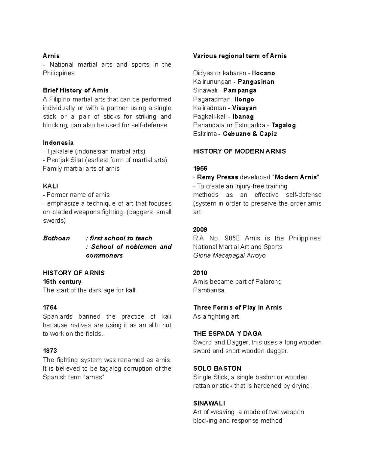 Arnis-1 - Notes about the brief history of Arnis - Arnis National ...