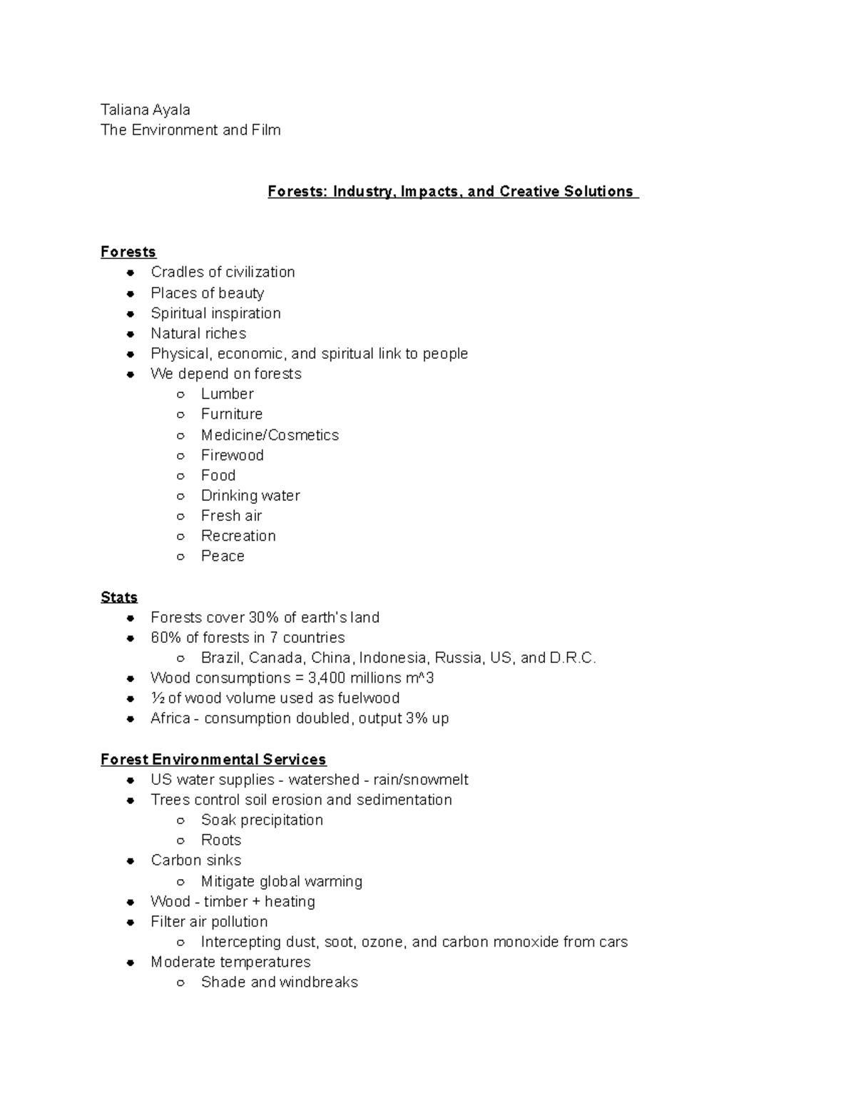 Forests Notes - Taliana Ayala The Environment and Film Forests ...