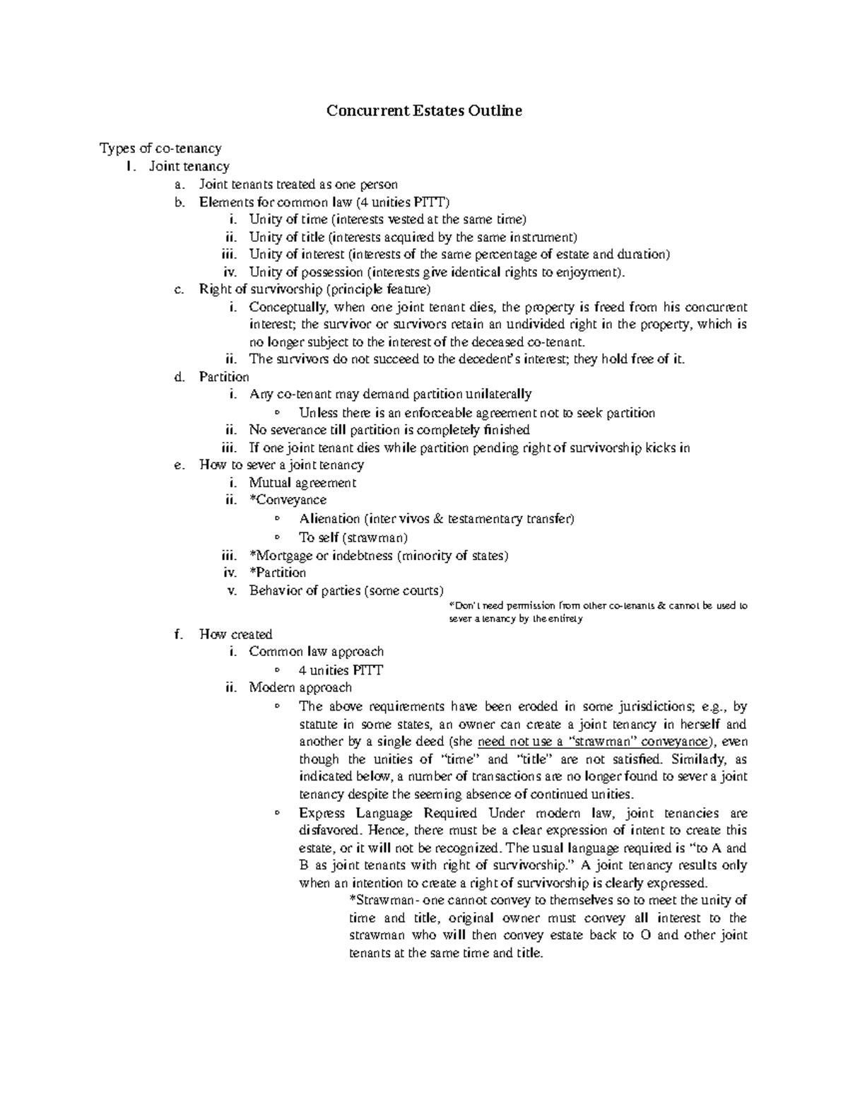 Concurrent Estates Outline Concurrent Estates Outline Types Of Co