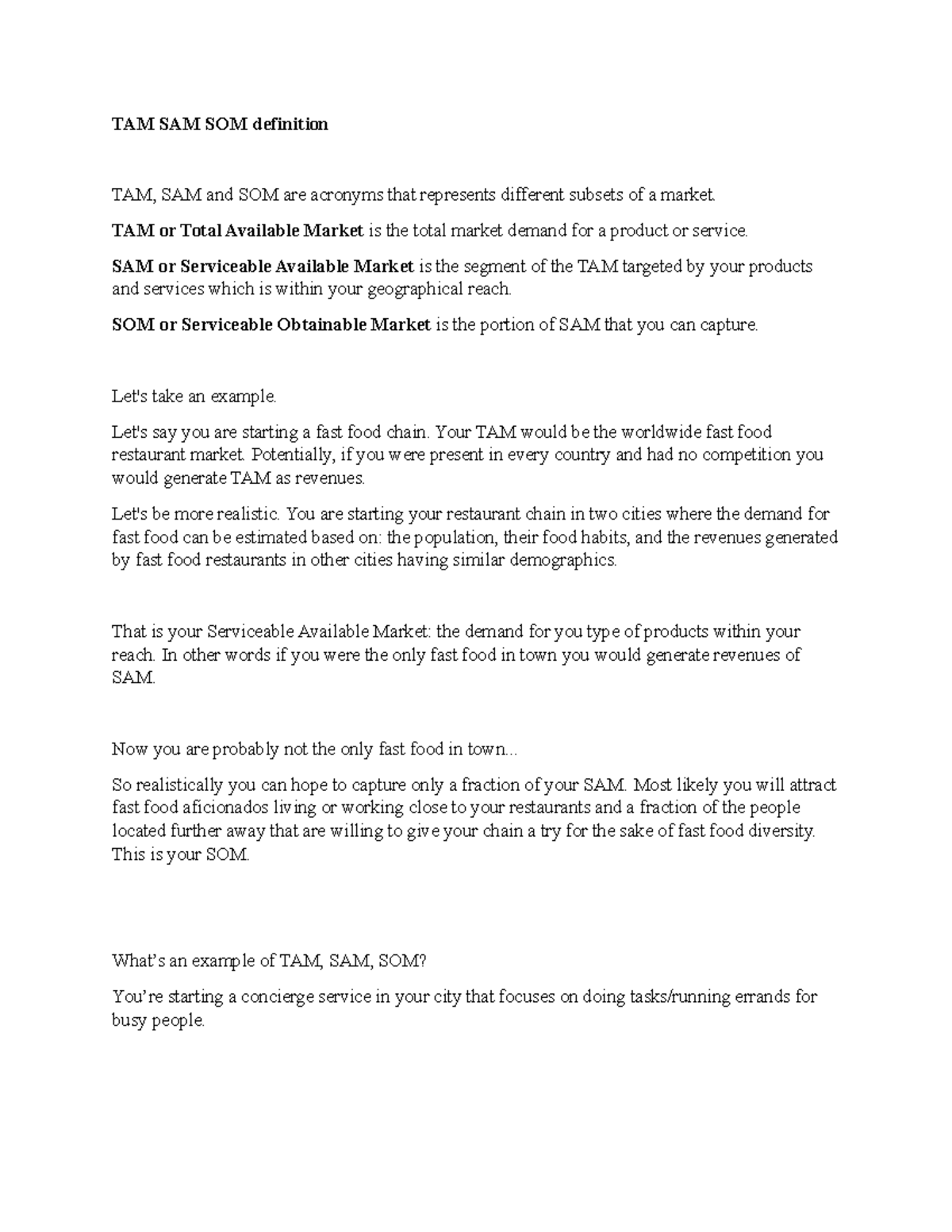 TAM SAM SOM definition - Lecture notes 1-3 - TAM SAM SOM definition TAM ...