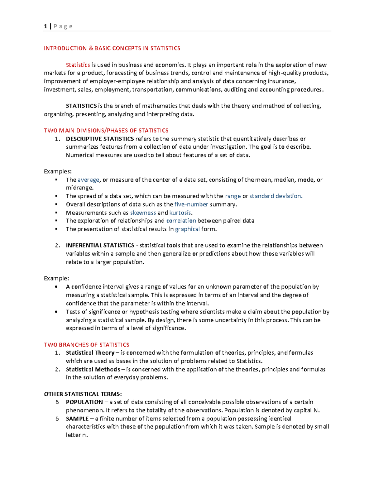 Topic 1 Introduction TO Statistics - INTRODUCTION & BASIC CONCEPTS IN ...