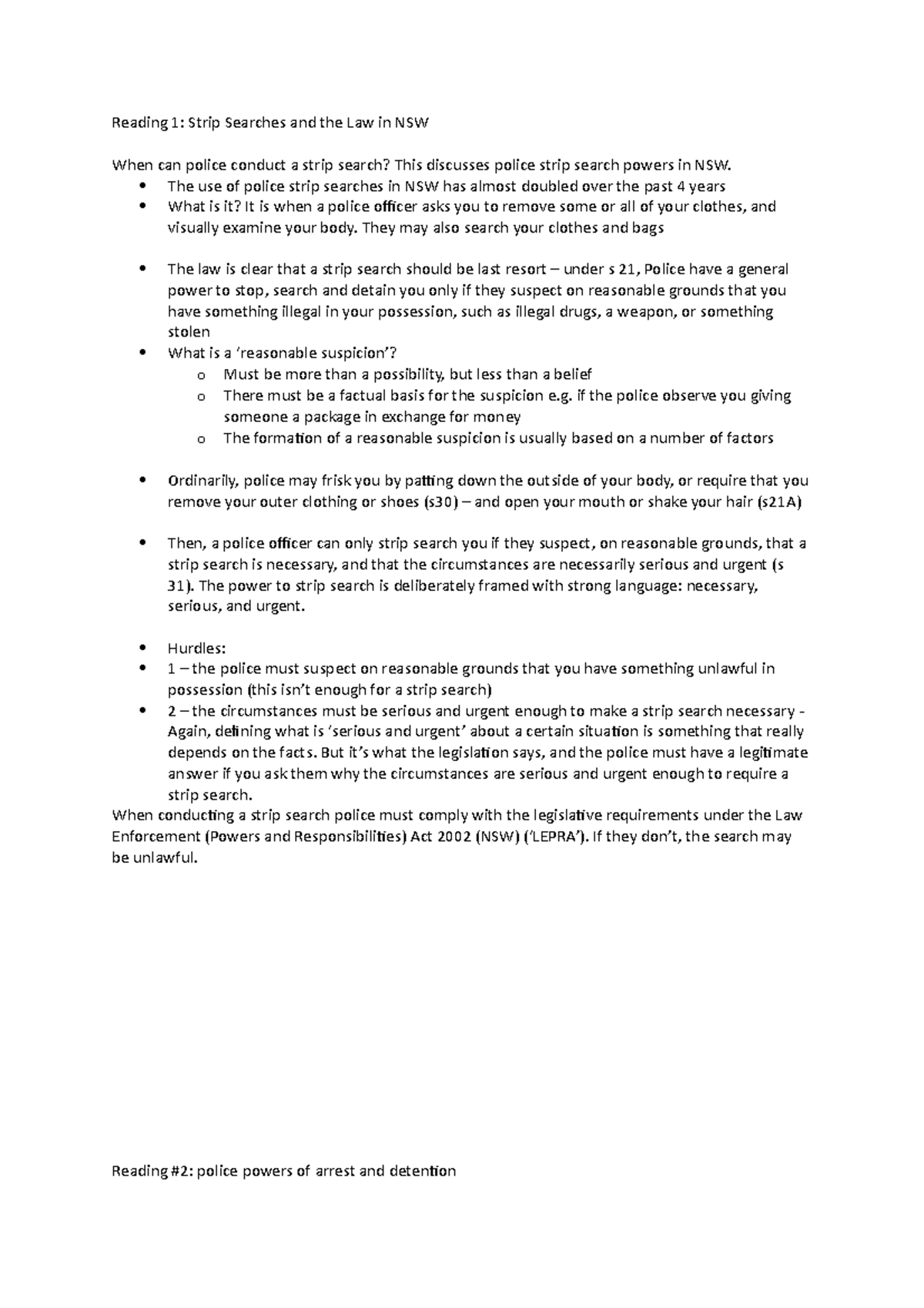 Session 5 Readings Summary Reading 1 Strip Searches And The Law In session-5-readings-summary-reading-1-strip-searches-and-the-law-in