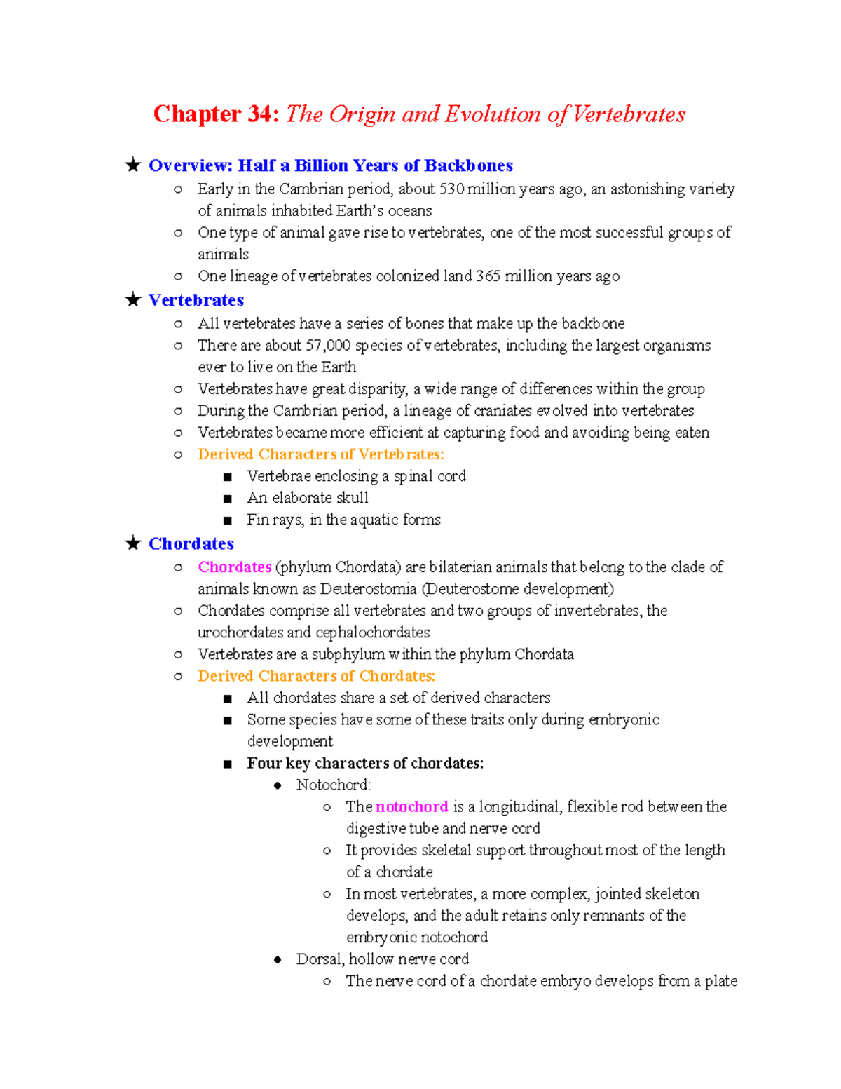 Bio 182 Chapter 34 The Origin & Evolution of Vertebrates - Chapter 34 ...