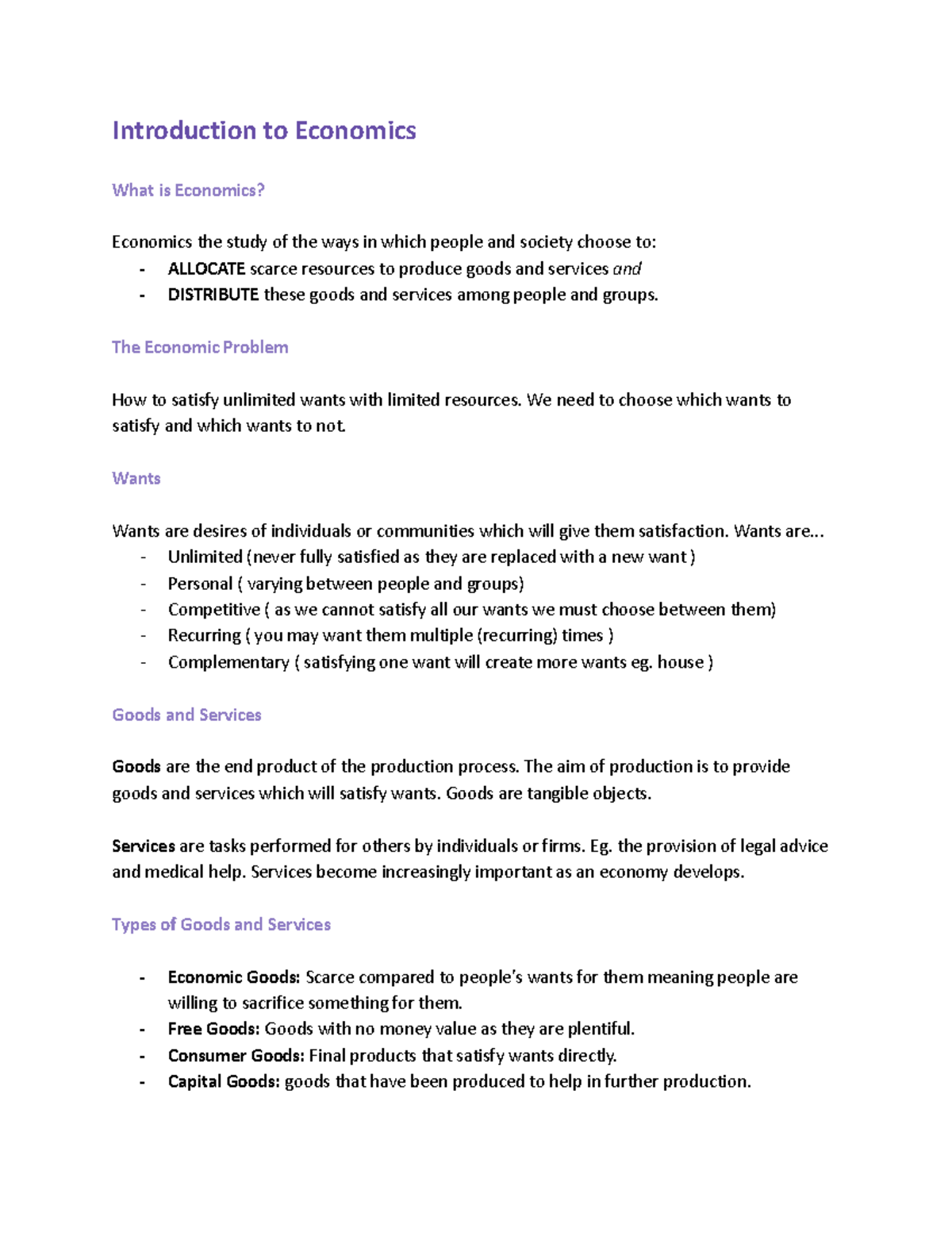 Prelim Economics Notes - Introduction to Economics What is Economics ...
