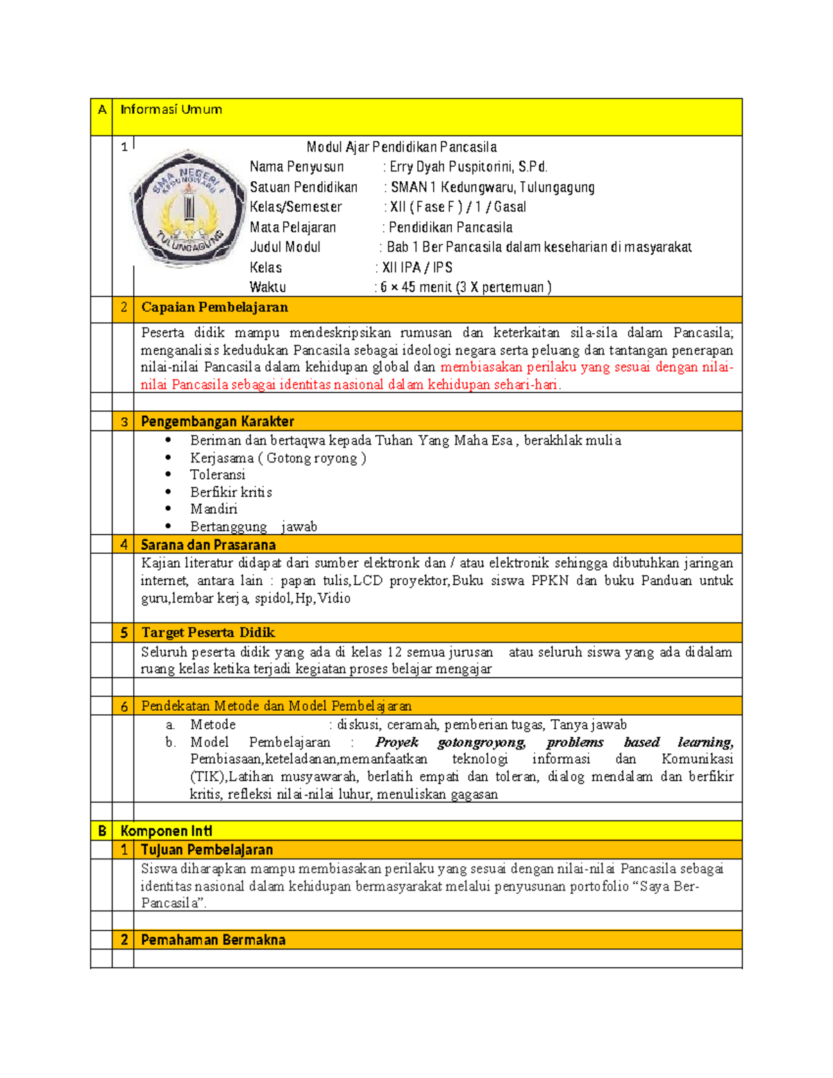 Mojar Pancasila XII Bab 1 Kurmer, Smariduta - A Informasi Umum 1 Modul ...