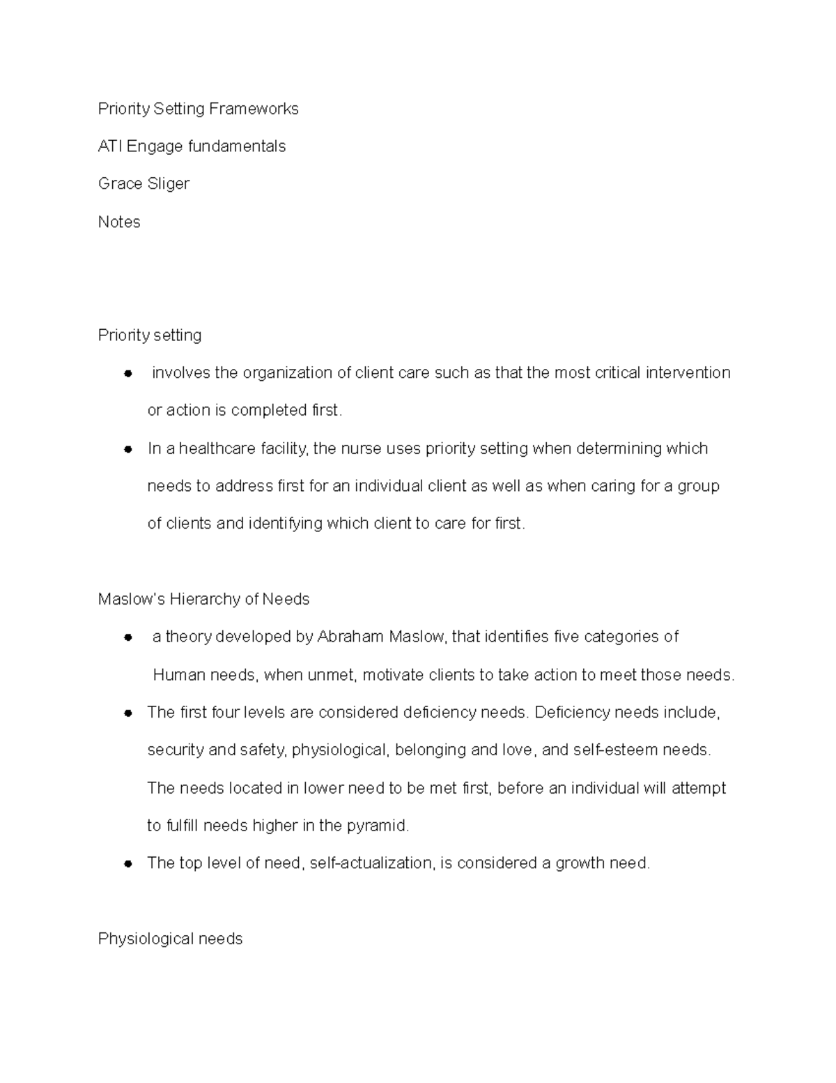 Priority Setting Frameworks - In a healthcare facility, the nurse uses ...