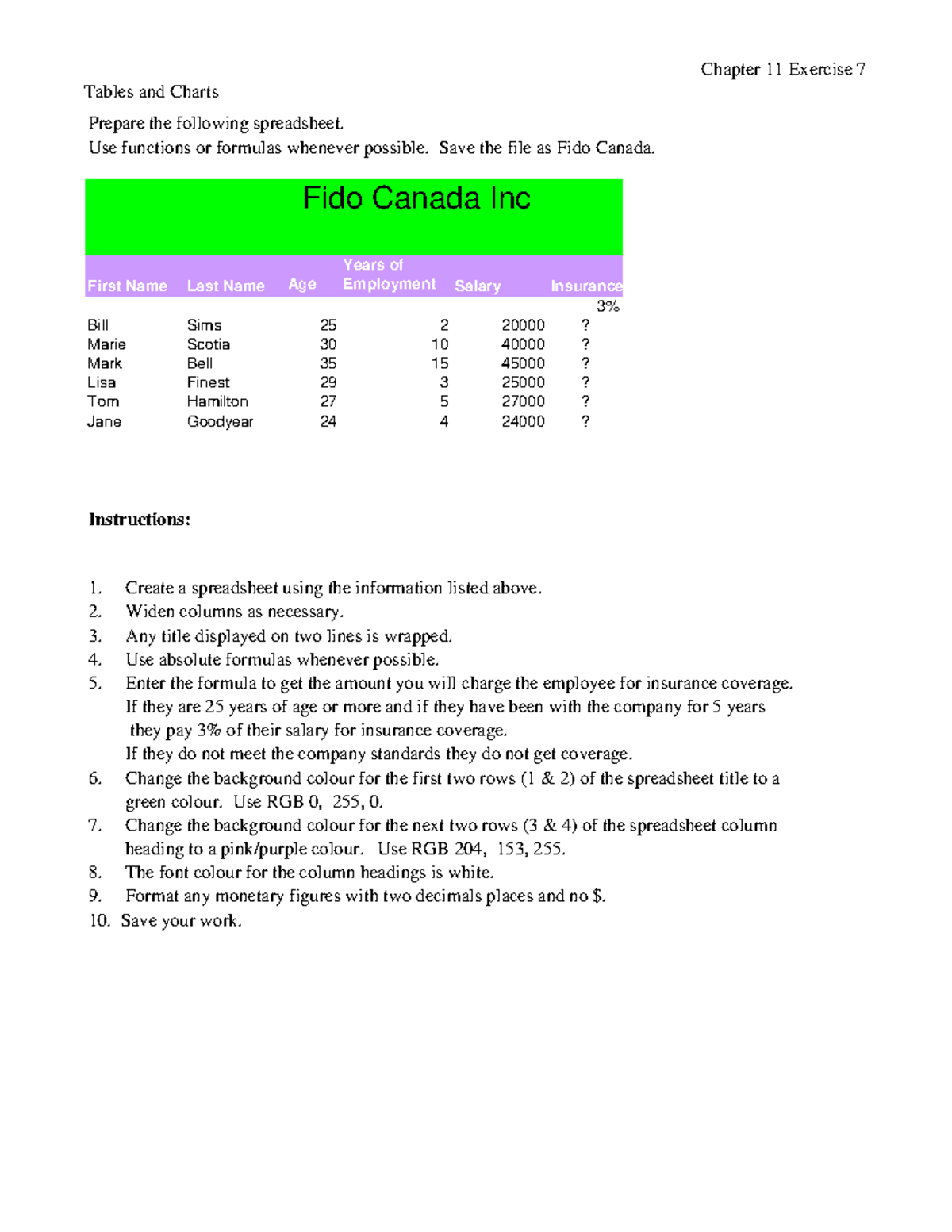 Chapter 11 Exercise 7 Fido If And Instructions - Tables and Charts ...