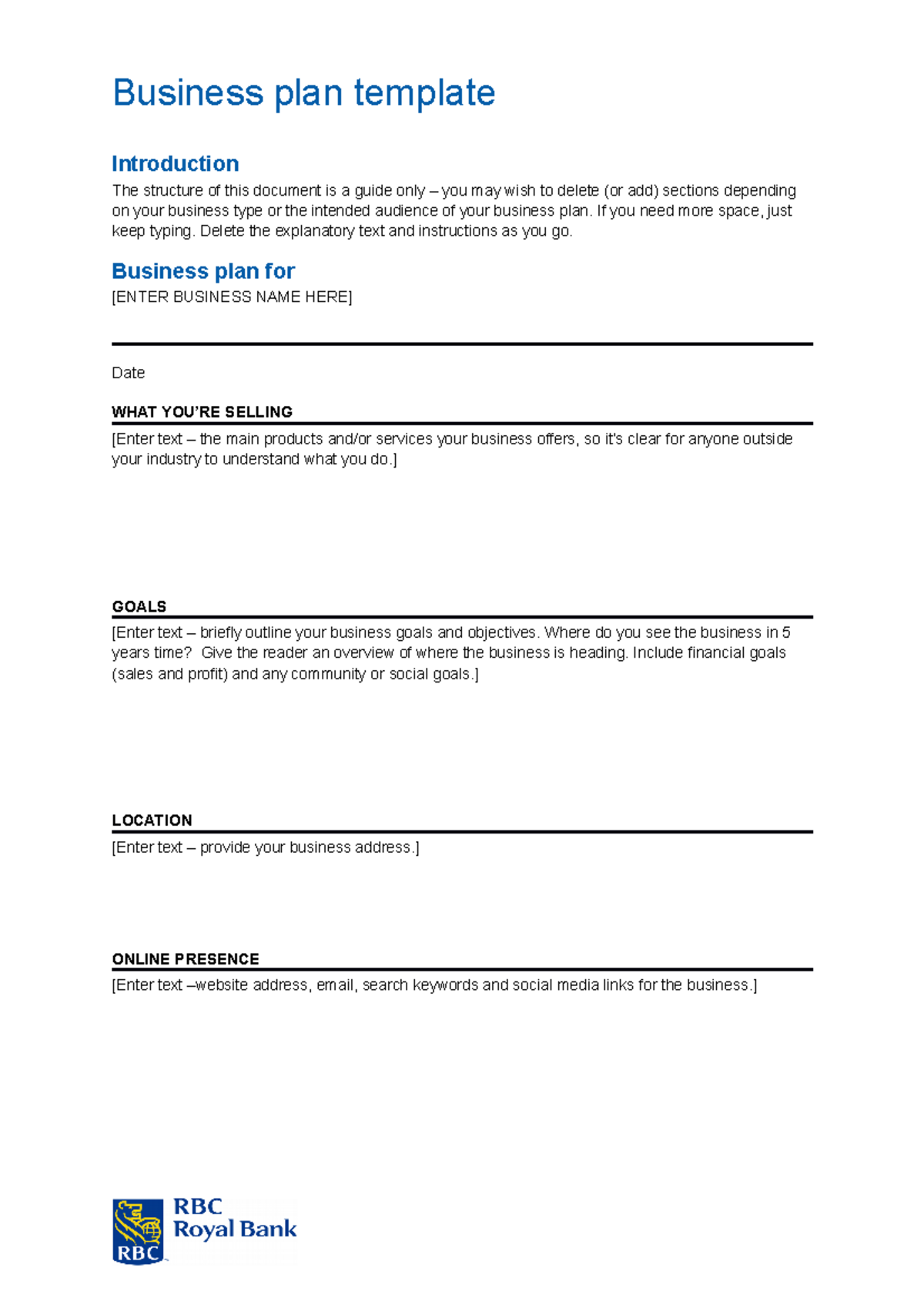 Business plan template - Introduction The structure of this document is ...
