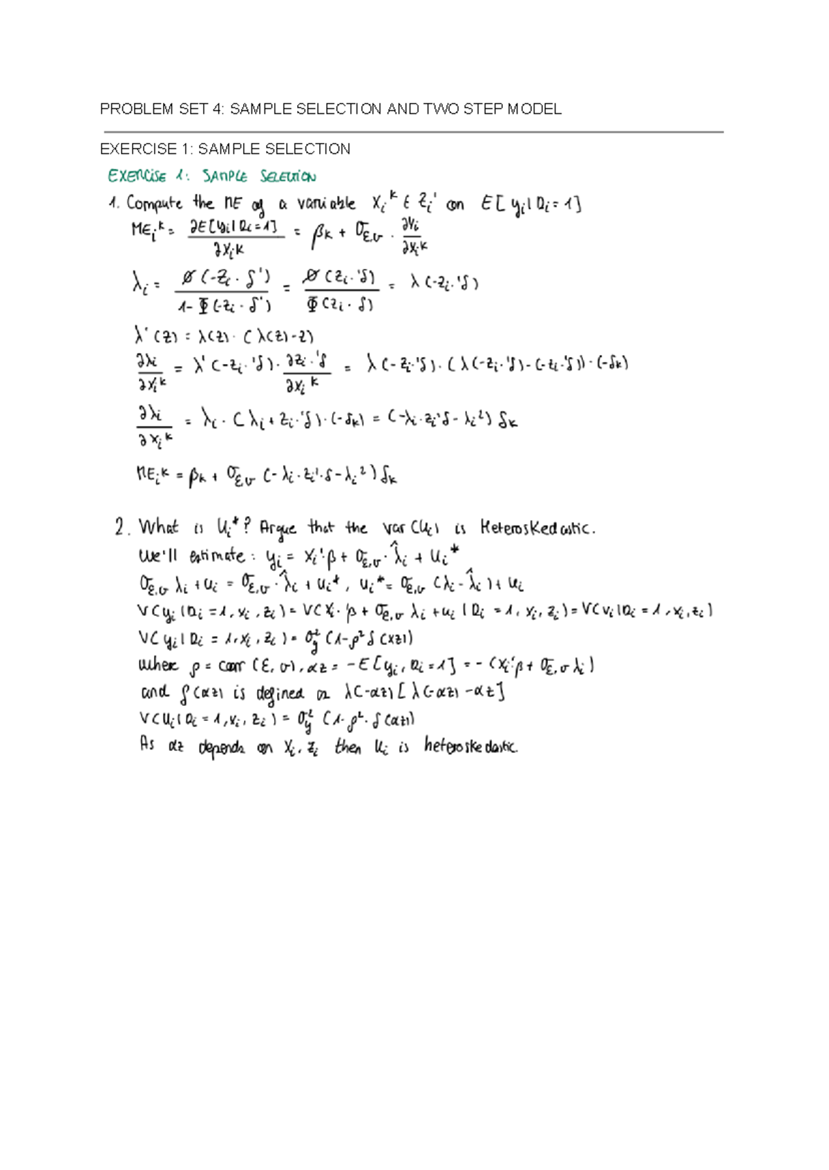 Seminar 4 econometria 3 - PROBLEM SET 4: SAMPLE SELECTION AND TWO STEP MODEL EXERCISE 1: SAMPLE ...
