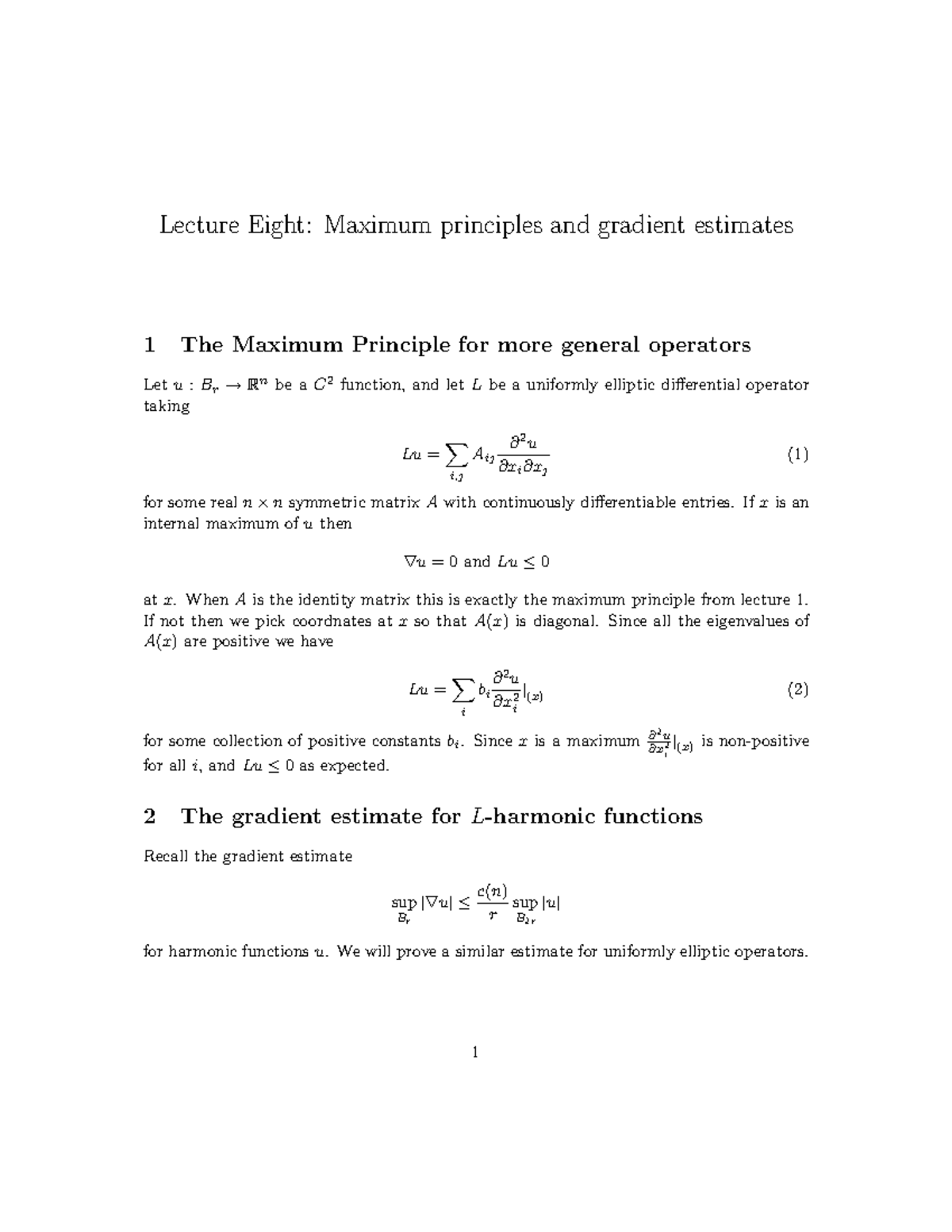 Maximum Principles and Gradient Estimates - If x is an internal maximum ...