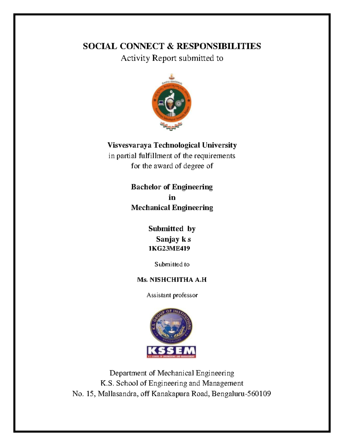 SCR ME - SOCIAL CONNECT & RESPONSIBILITIES Activity Report submitted to ...