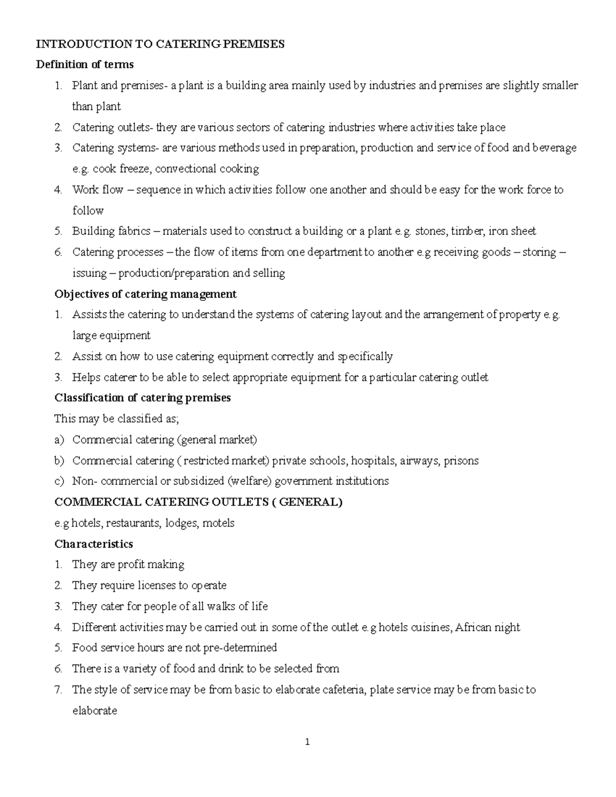 Catering Premises 2 - Reading materials - INTRODUCTION TO CATERING ...