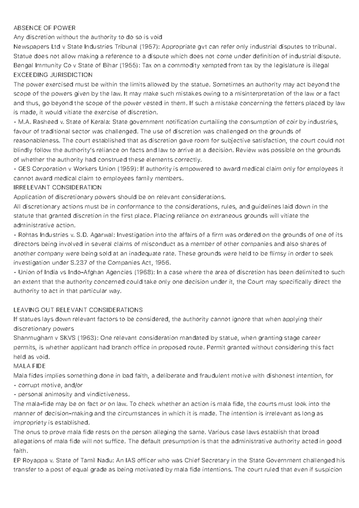 Absence OF Power - ABSENCE OF POWER Any discretion without the ...