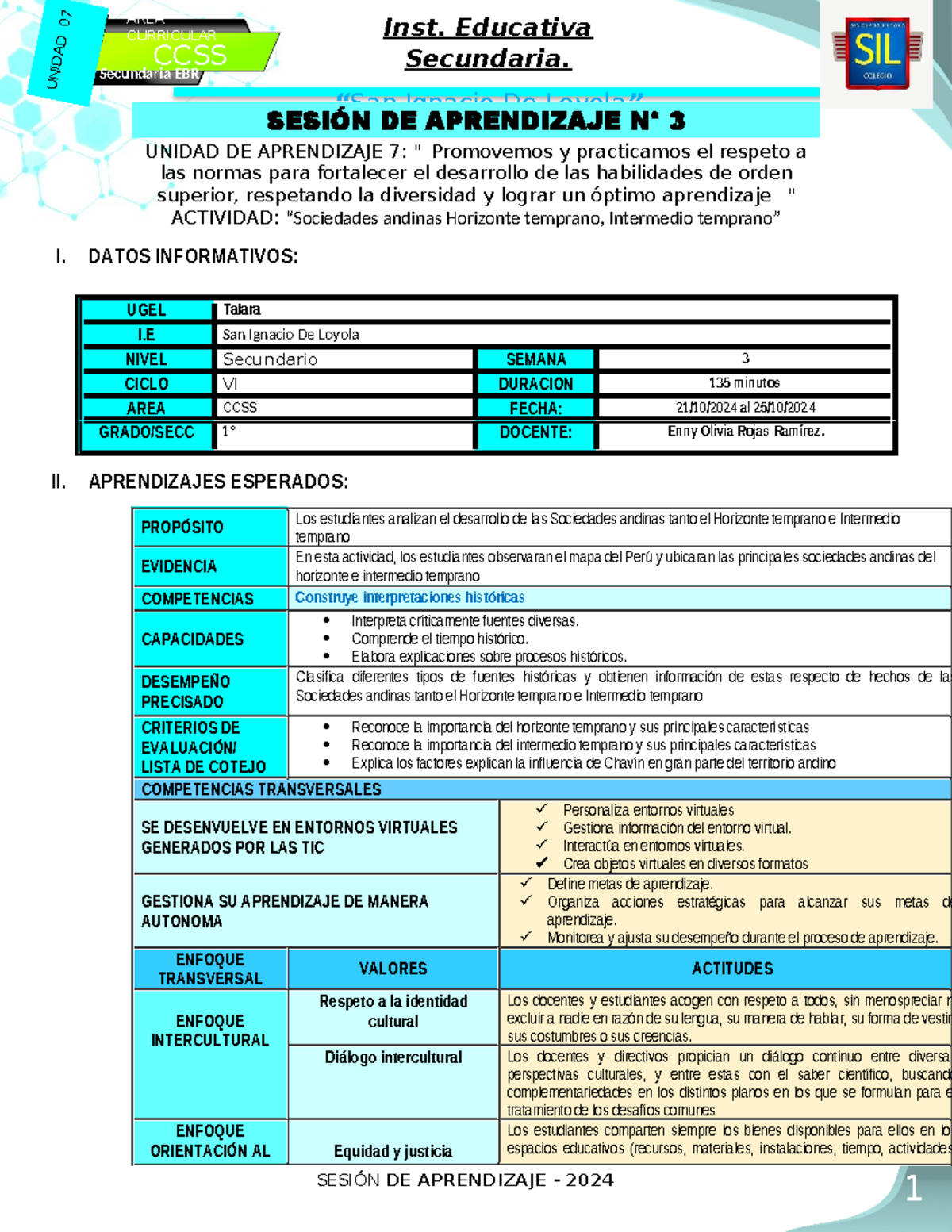 SIL Sesion 3 CCSS 1° Semana 3 Unidad 7 - CCSS UNIDAD 07 Secundaria EBR CURRICULAR Inst ...