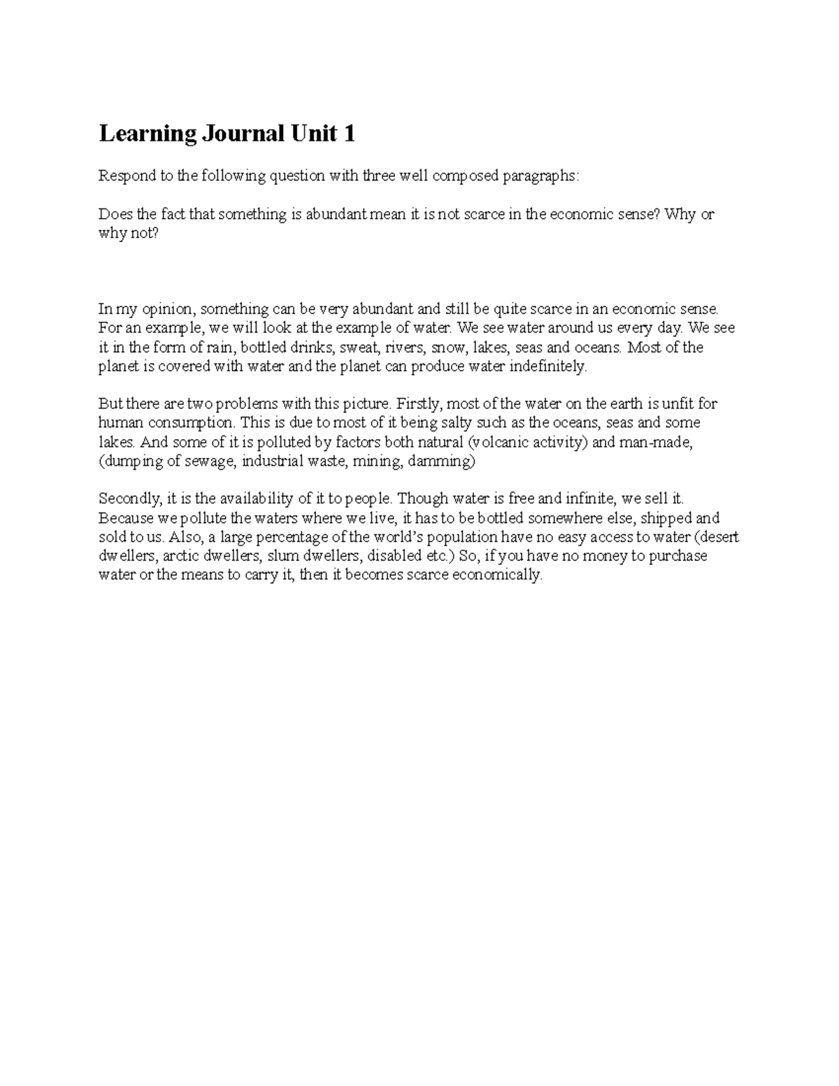 Learning Journal Unit 1 - For an example, we will look at the example ...