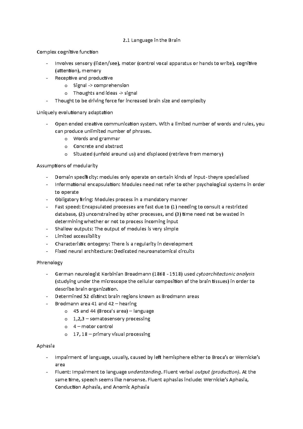 B1. Language in the brain - 2 Language in the Brain Complex cognitive ...