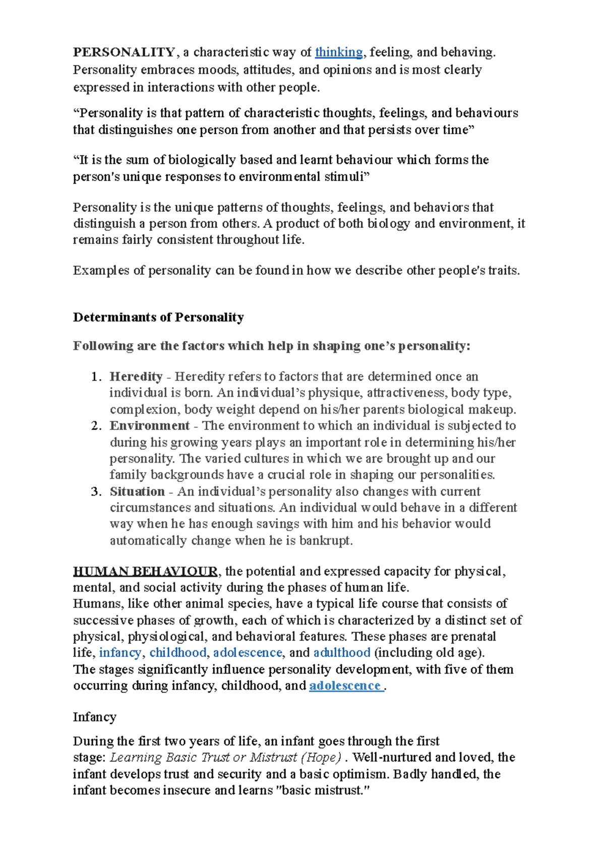 PESONALITY DEVELOPMENT - PERSONALITY, a characteristic way of thinking ...