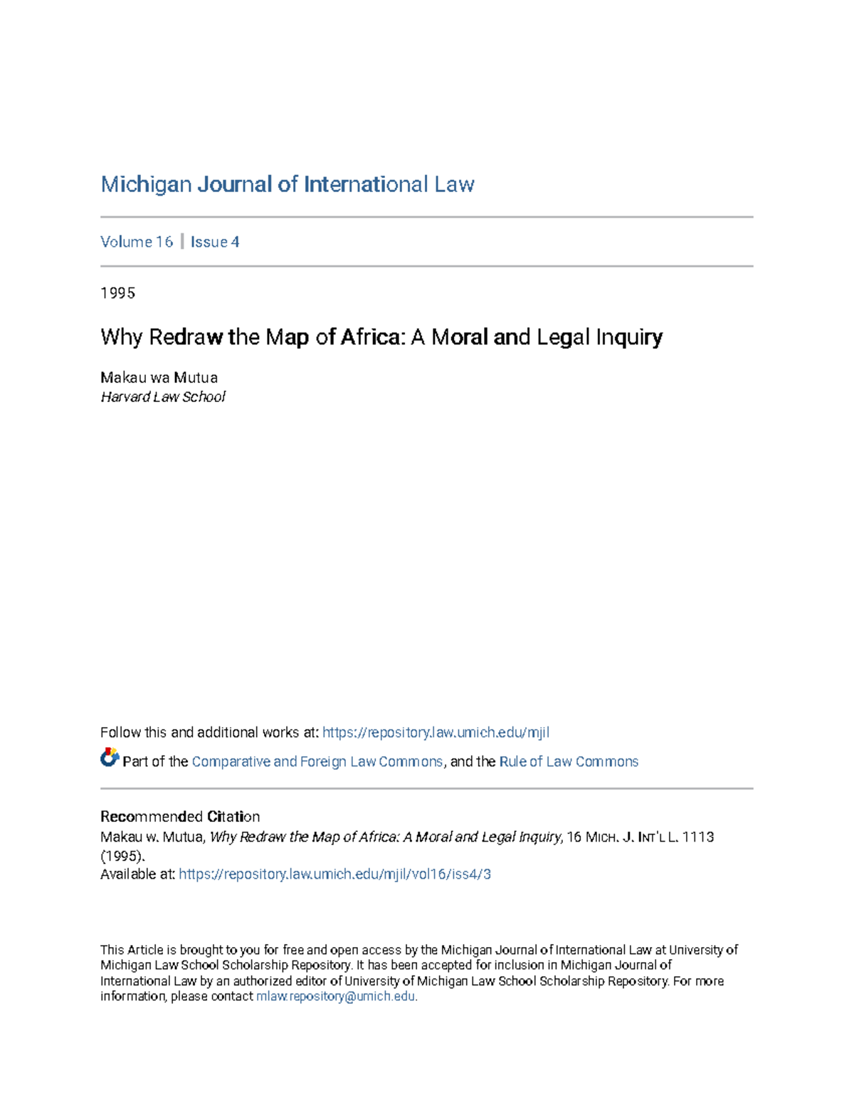 Why Redraw the Map of Africa A Moral and Legal Inquiry - law.umich/mjil ...