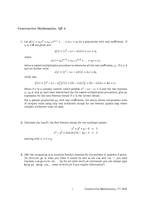 Cm sheet 1 - Constructive Mathematics. QS 1 (M) ⇒ It is suggested that ...