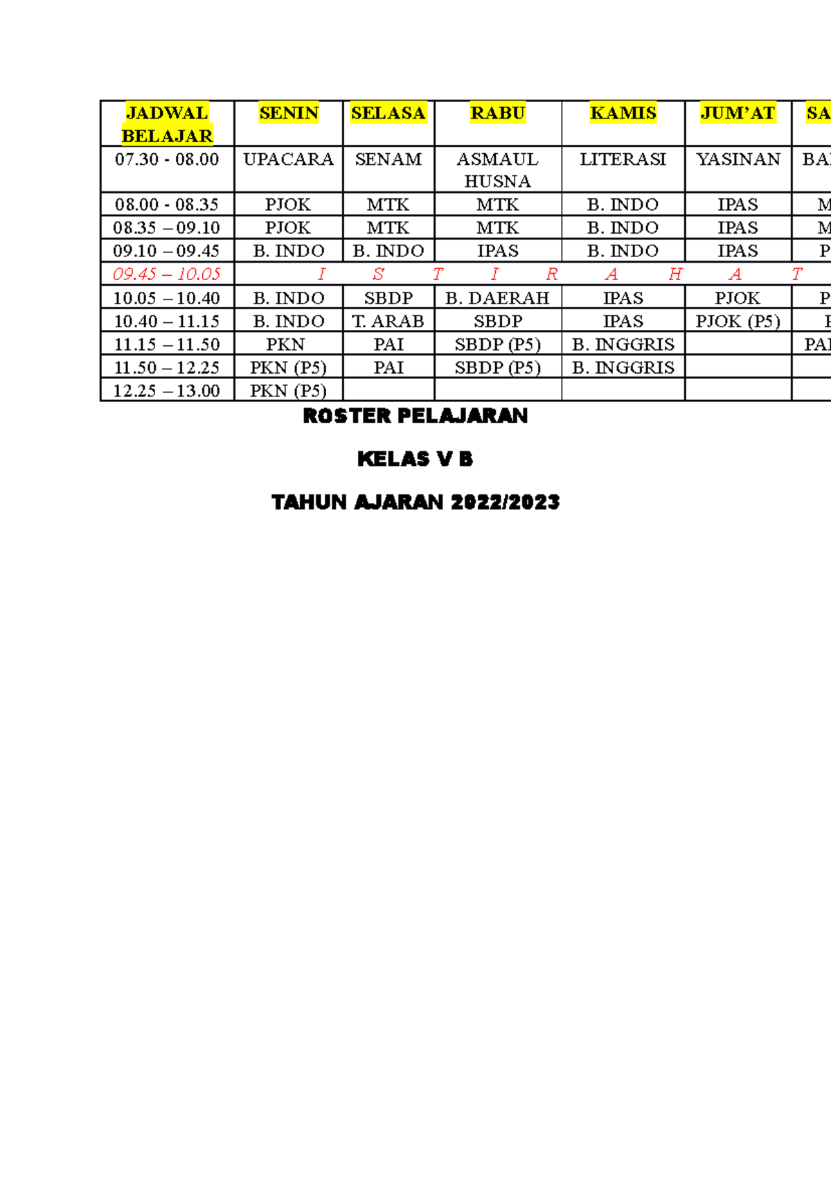 New Microsoft Word Document - JADWAL BELAJAR SENIN SELASA RABU KAMIS ...