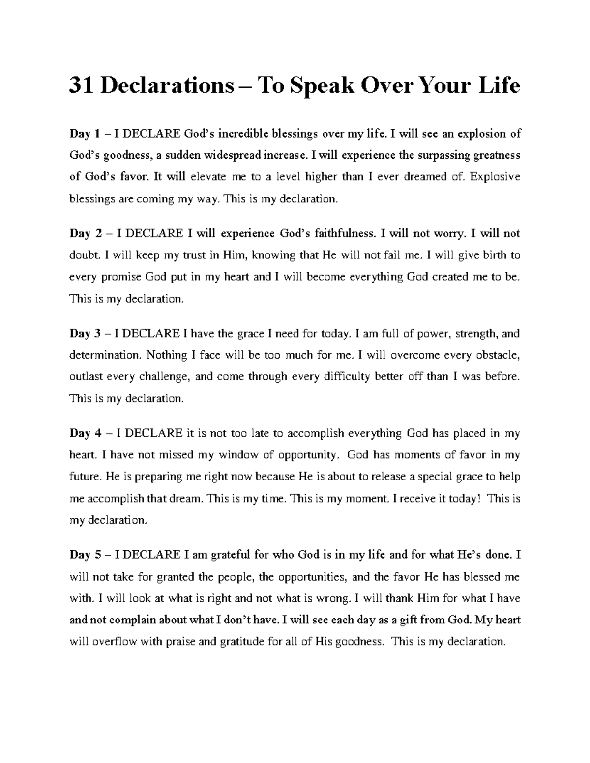 31 Declarations - 31 Declarations – To Speak Over Your Life Day 1 – I ...