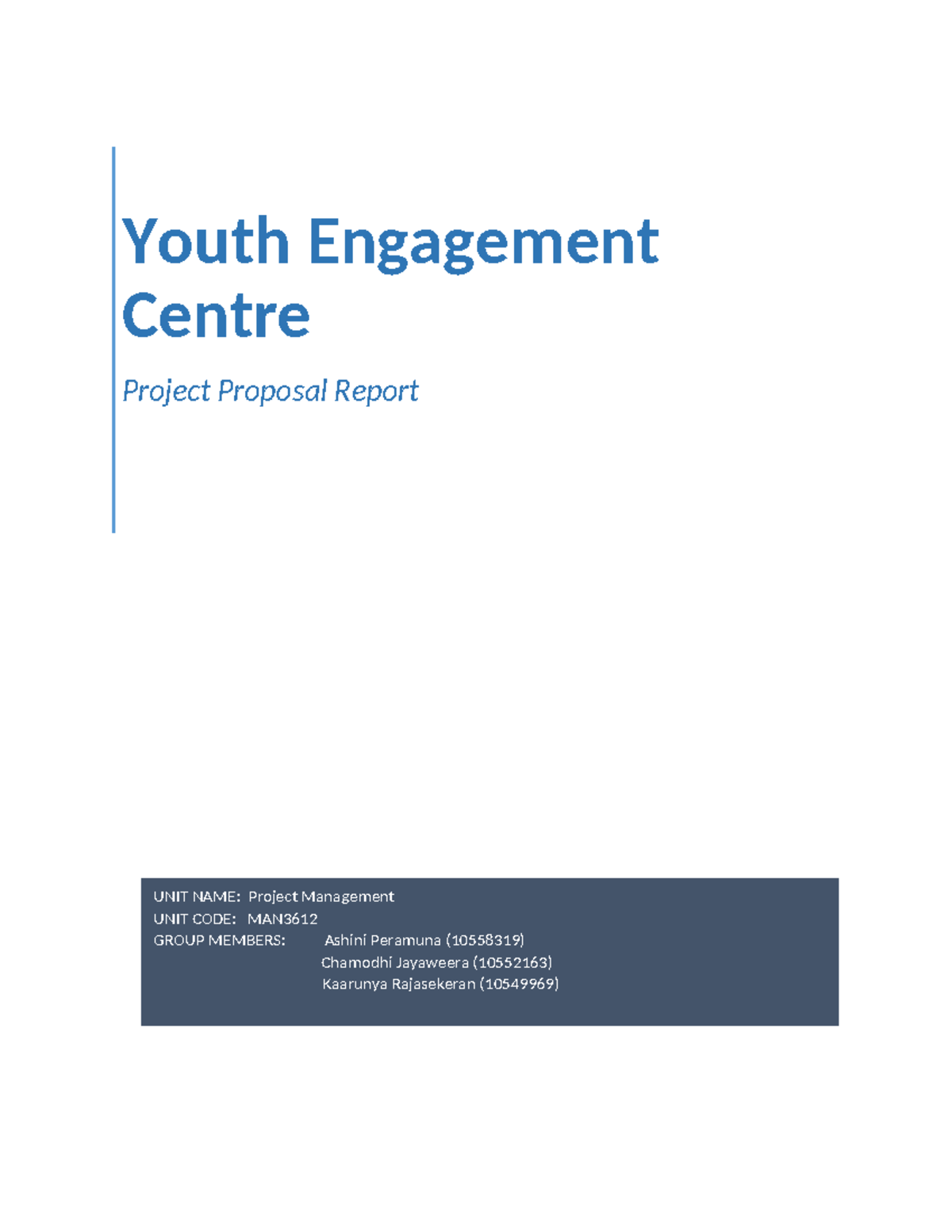 Community Center - Assessment 1 - Youth Engagement Centre Project ...