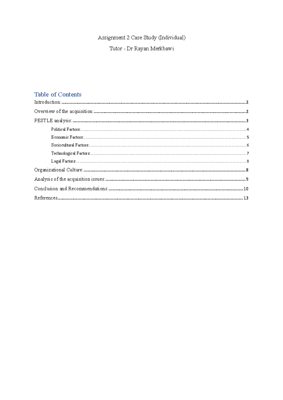 Assignment 2 case study - Assignment 2 Case Study (Individual) Tutor ...