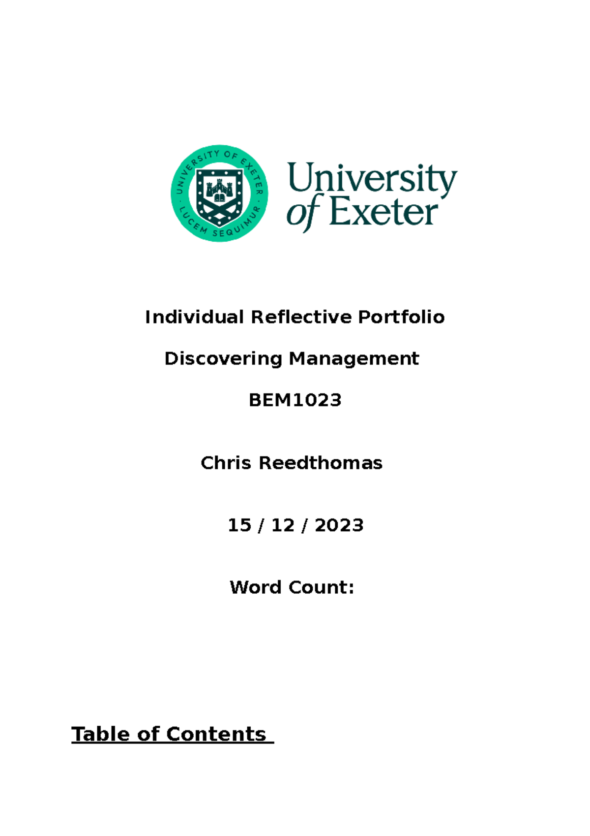 Individual reflective portfolio - Individual Reflective Portfolio ...