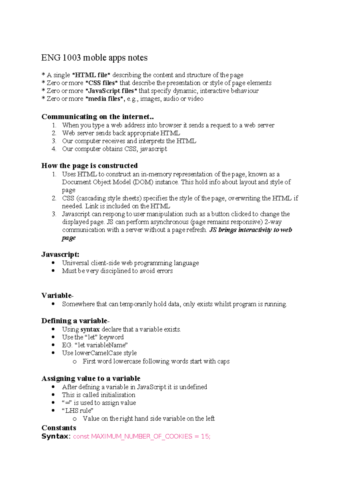 ENG 1003 moble apps notes - ENG 1003 moble apps notes * A single HTML ...