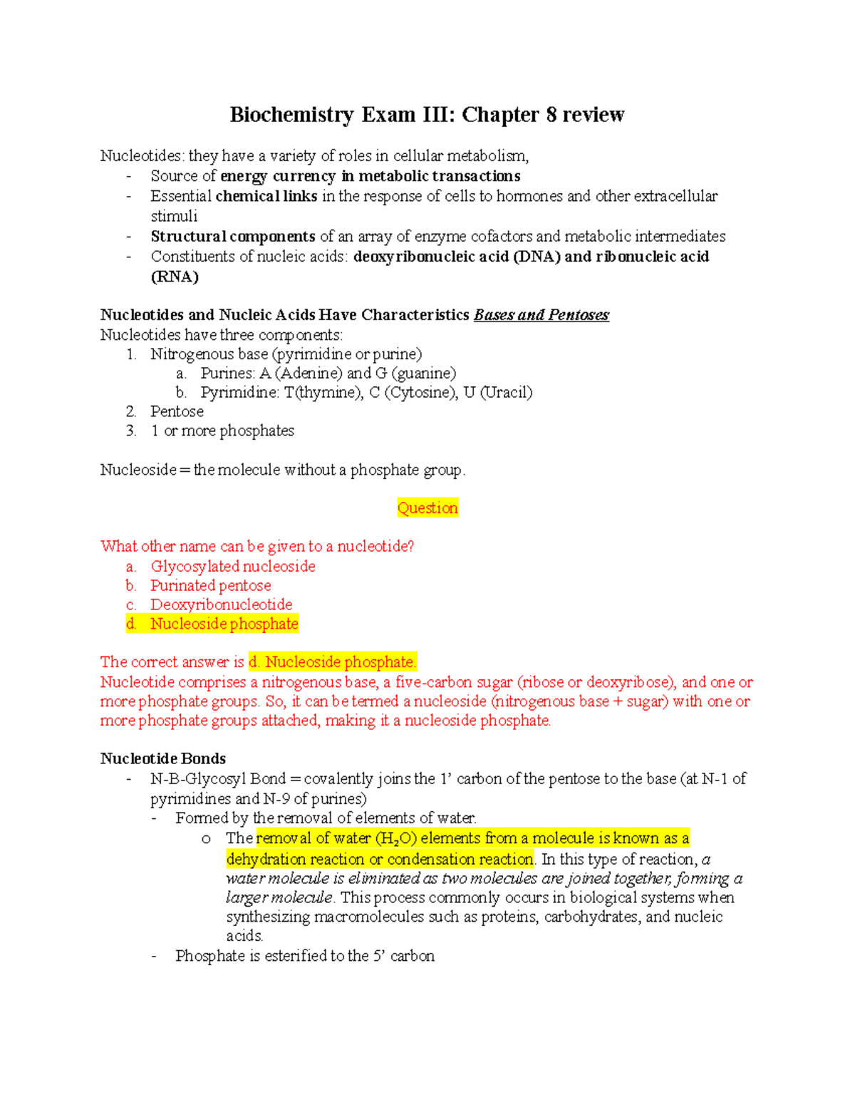 Biochemistry Exam III - all chapter 8 notes - Biochemistry Exam III ...