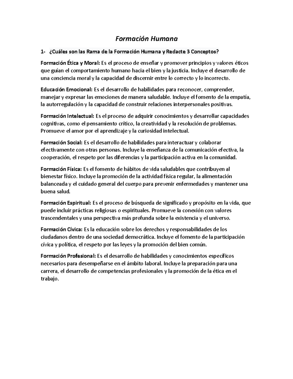 Ramas de la formacion humana - Formación Humana 1 - ¿Cuáles son las ...