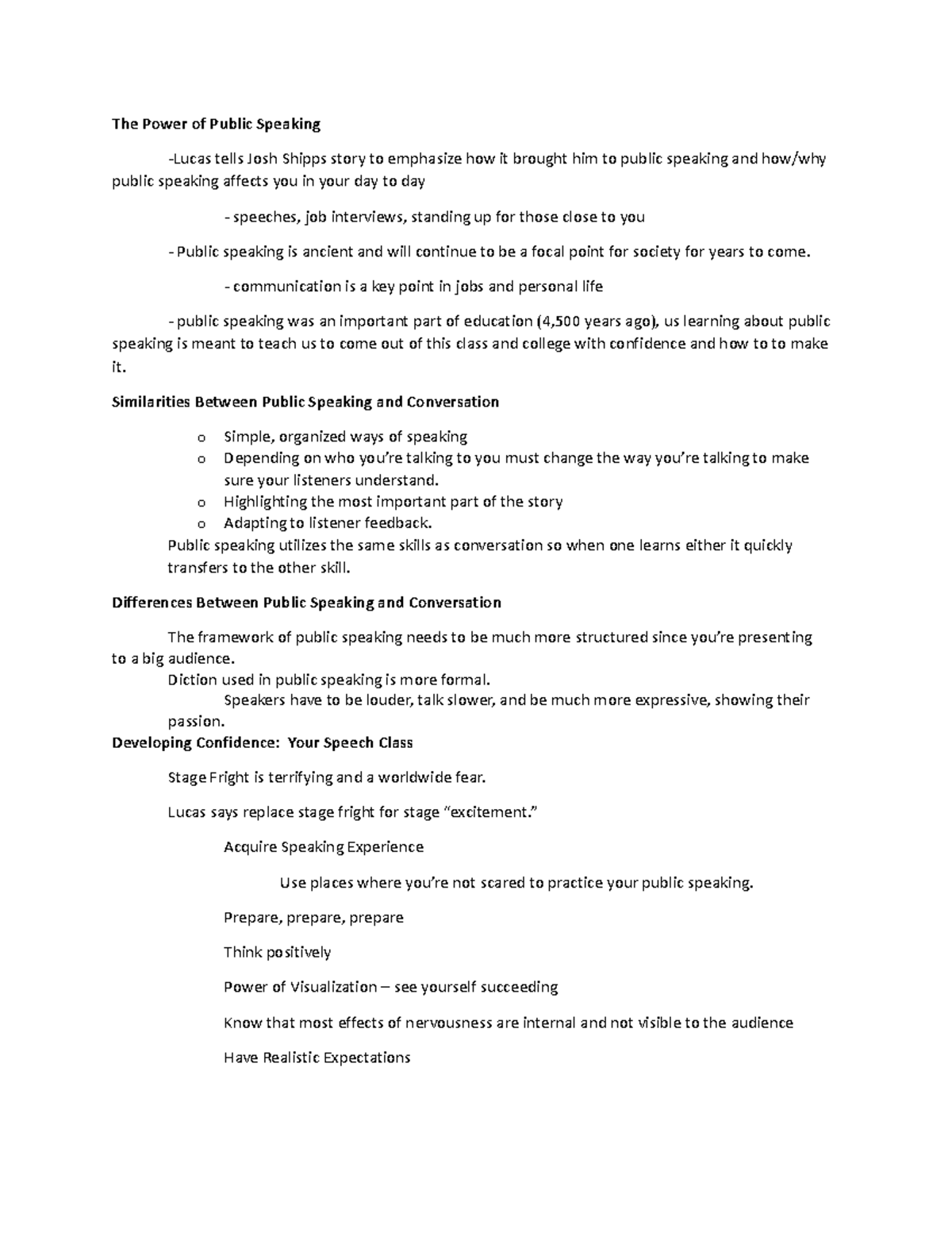 Lucas Chapter One Key Take Aways - The Power of Public Speaking -Lucas tells Josh Shipps story ...