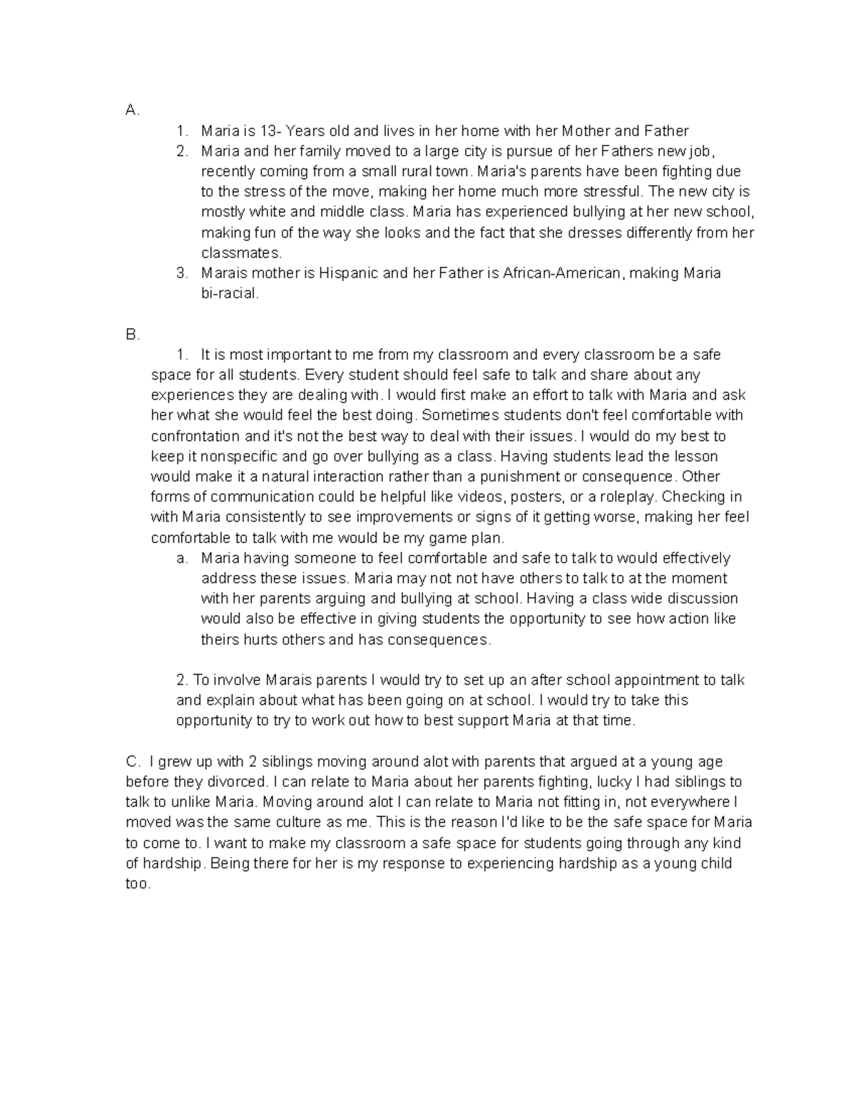 DFM3 Task 2 - D090 - A. Maria is 13- Years old and lives in her home ...