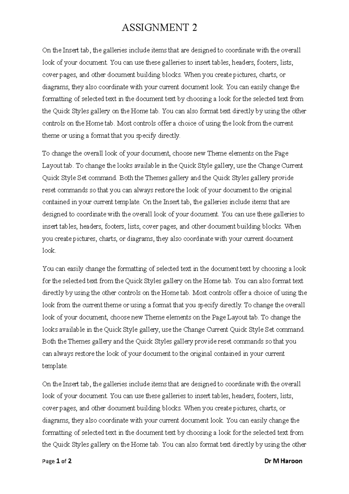 Assignment 2 - bac - ASSIGNMENT 2 On the Insert tab, the galleries include items that are ...