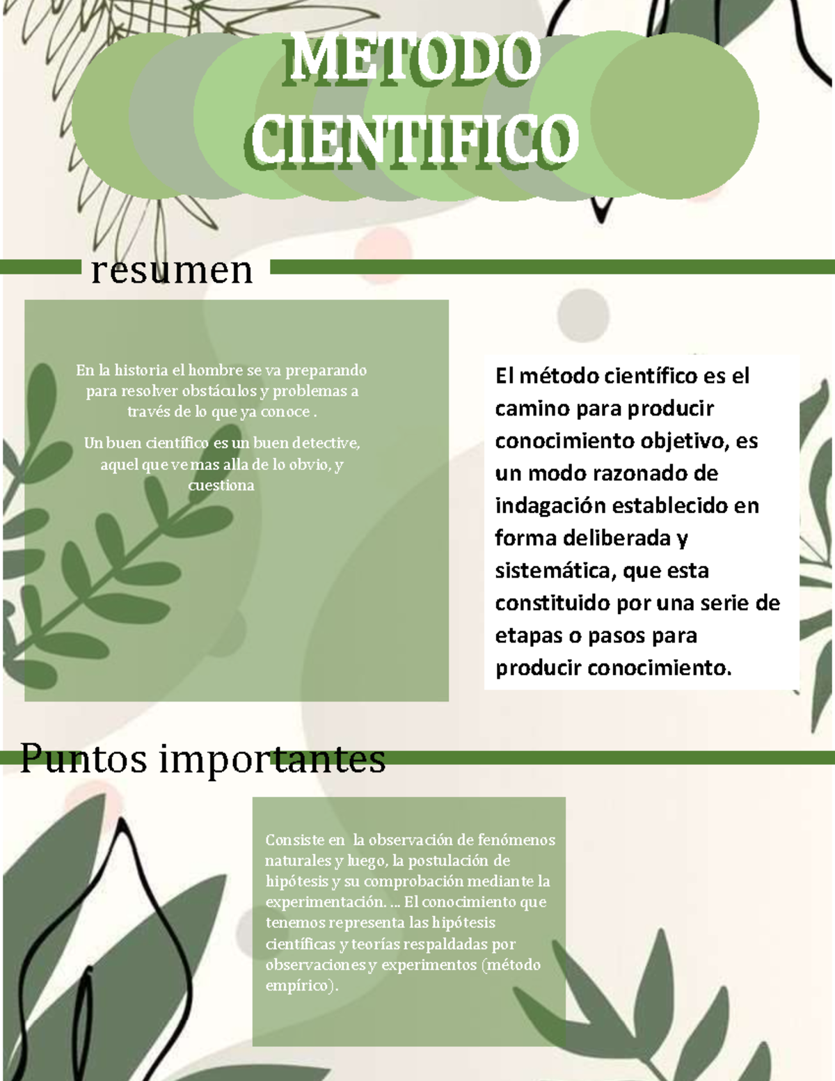 metodo cientifico - METODO CIENTIFICO resumen En la historia el hombre ...