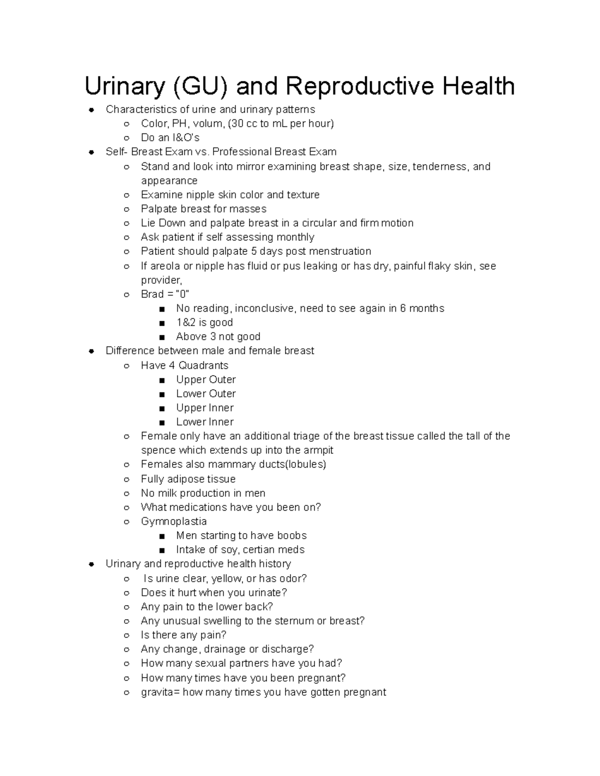 Health Assessment 02 27 2023 - Urinary (GU) and Reproductive Health ...
