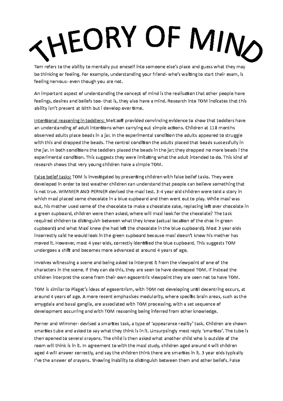 TOM - theory of mind - Tom refers to the ability to mentally put ...