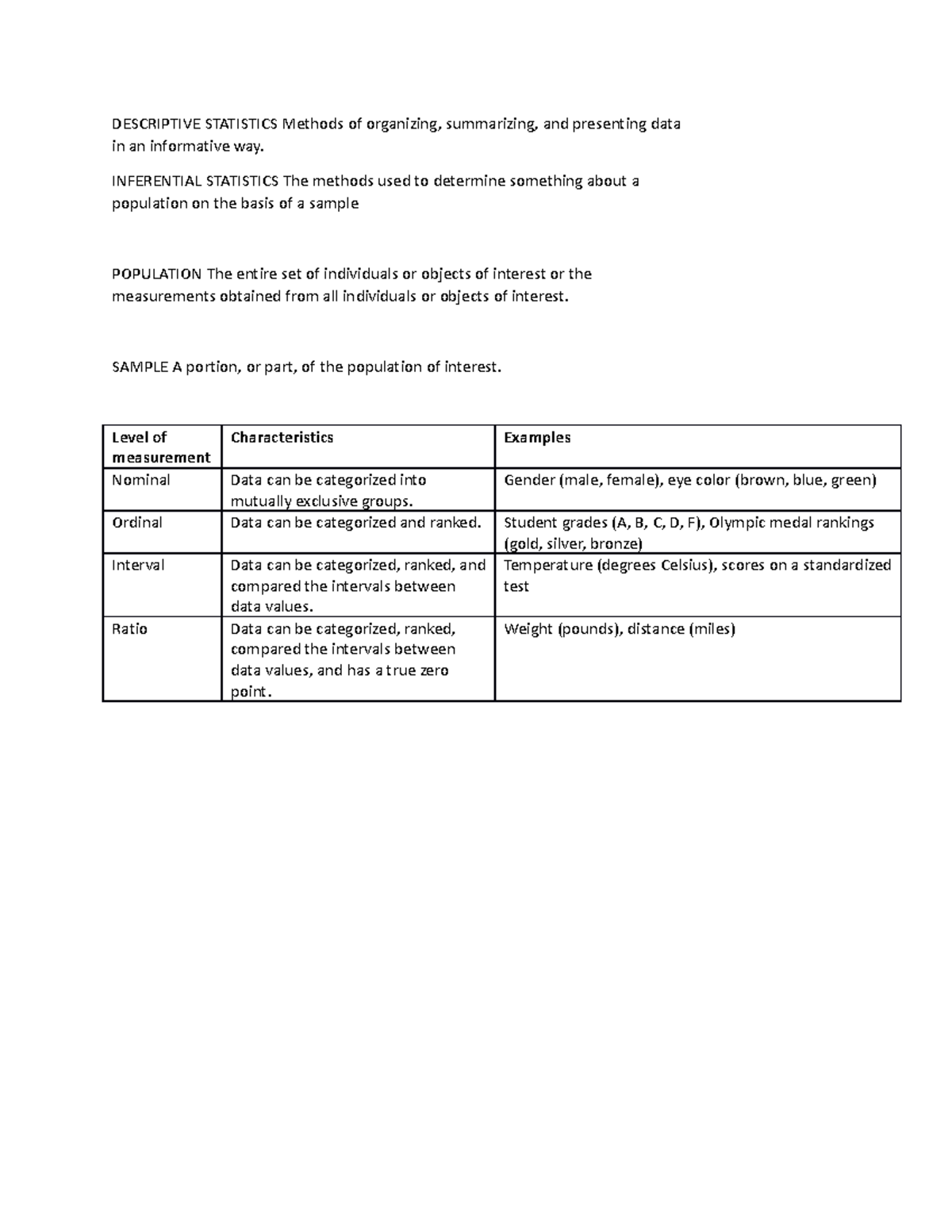 Statistics - Brief notes - DESCRIPTIVE STATISTICS Methods of organizing ...