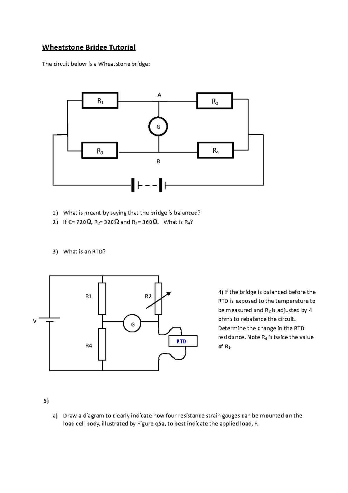 Wheatstone Bridge Tutorial What Is R 4 What Is An RTD 5 A Draw A