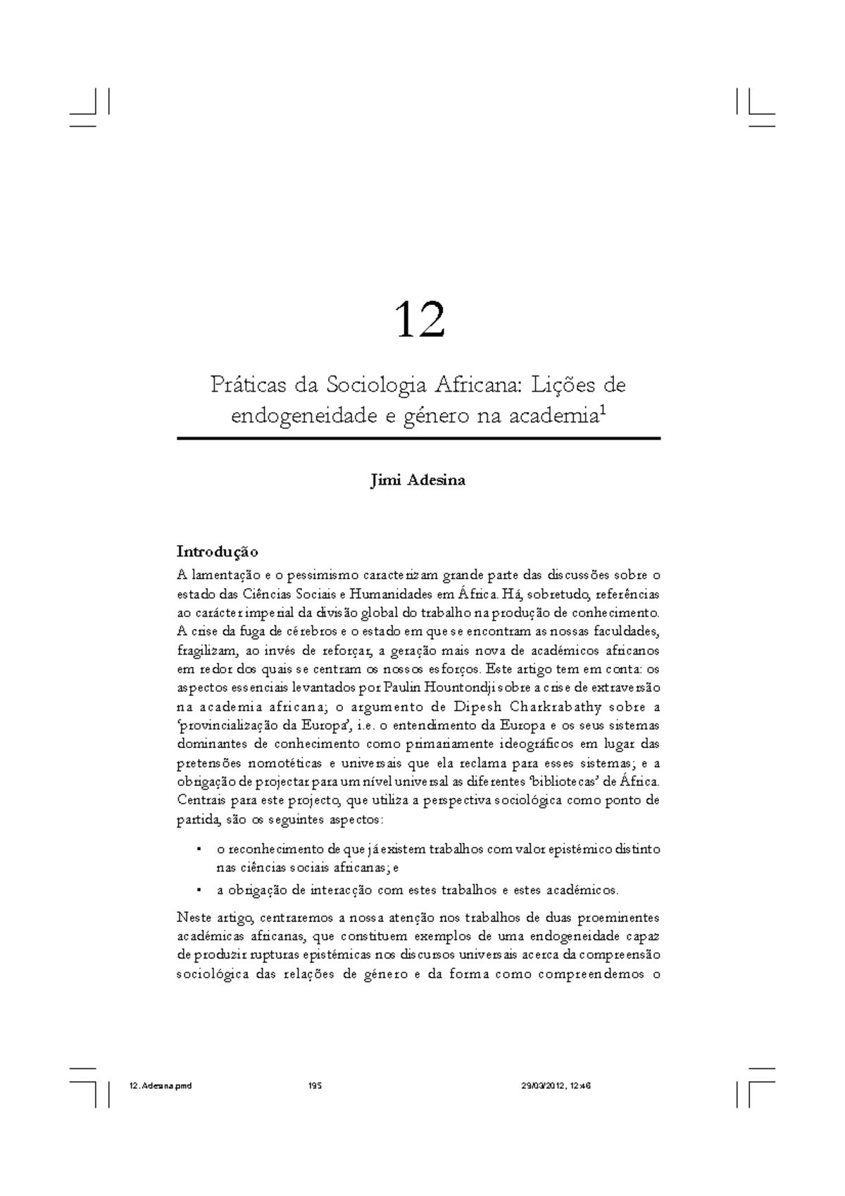 Jimi O Adesina Codesria - 12 Práticas da Sociologia Africana: Lições de ...