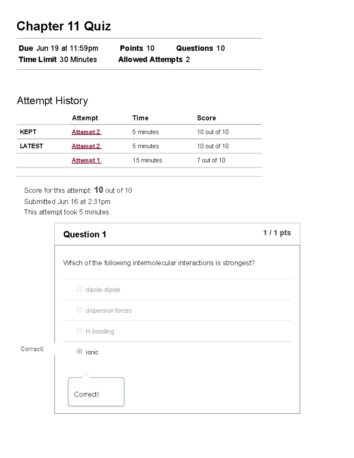chapter 11 quiz - Chapter 11 Quiz Due Jun 19 at 11:59pm Points 10 ...